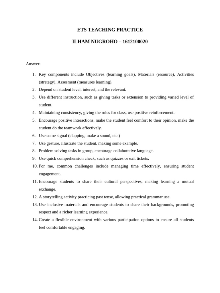 Ets Teaching Practice | PDF