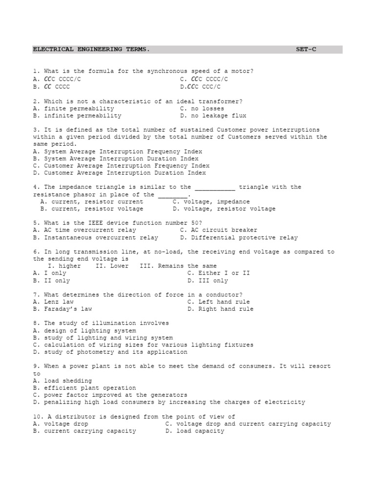 Electrical Engineering Terms. Set-C | PDF | Electrical Impedance | Transformer