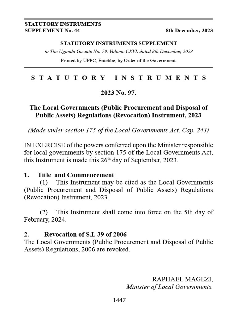 The Local Governments Public Procurement and Disposal of Public Assets ...