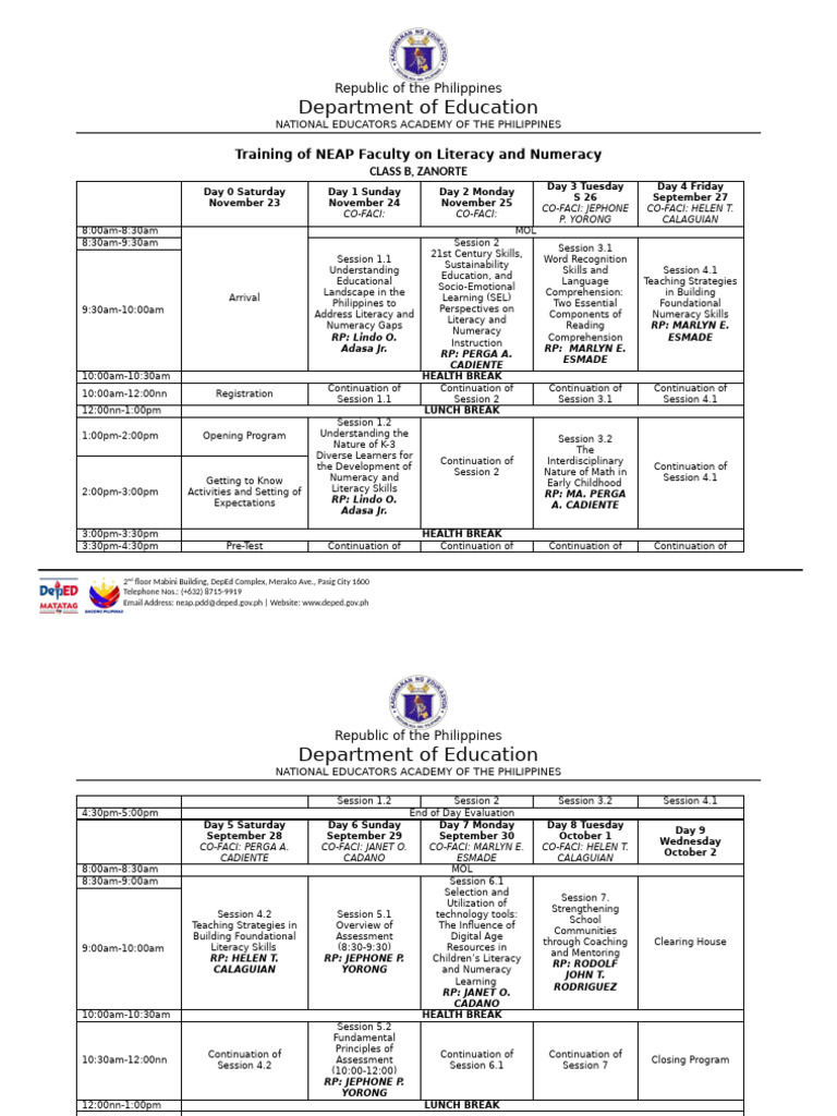 NEAP Training on Literacy and Numeracy | PDF | Literacy | Learning