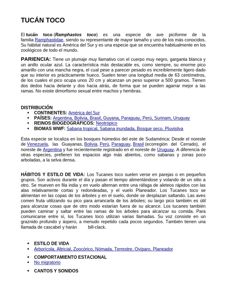 Tucán Toco | PDF | Aves | Ornitología