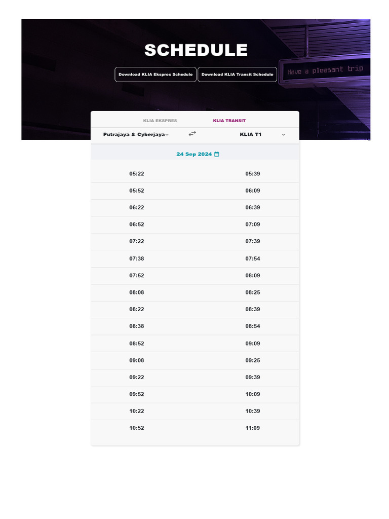 KLIA Ekspres & KLIA Transit Schedules - Check Train Times | PDF