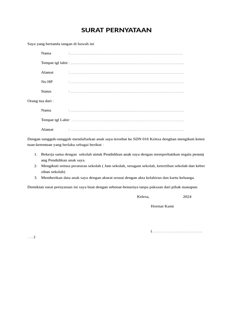 SURAT PERNYATAAN PPDB | PDF