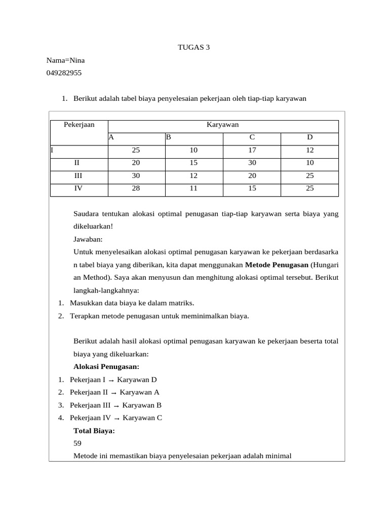 EKMA4413-Riset Operasi Tugas 3 - Nina | PDF