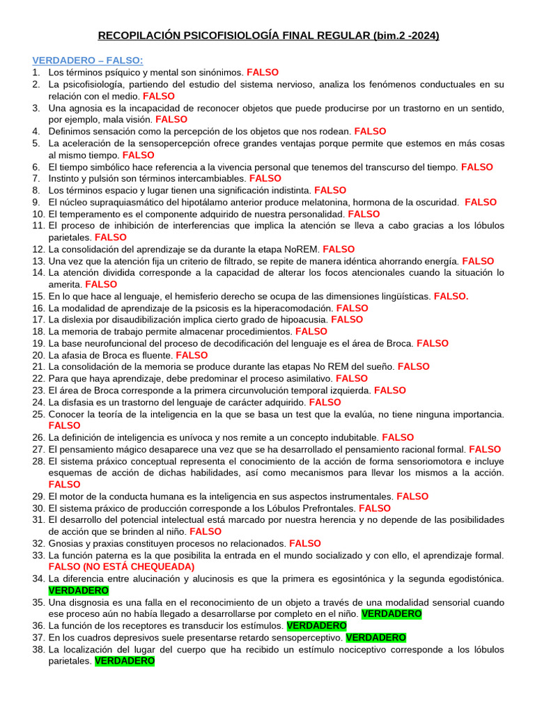 Reco Psicofisiologia Final Regular (Con Sorpresas) | PDF | Memoria | Movimiento rápido del ojo Sueño