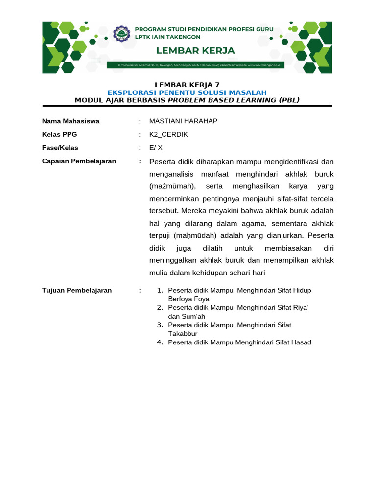 LK 6 - Penyusunan Modul Ajar PBL [K2] | PDF