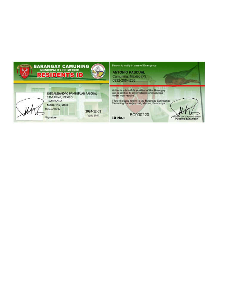 Barangay Id New Template | PDF