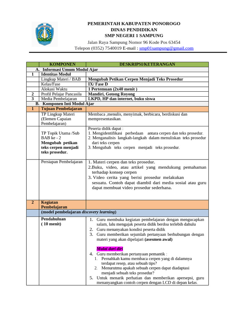 Modul BIN CERPEN-TEKS PROSEDUR FIX | PDF