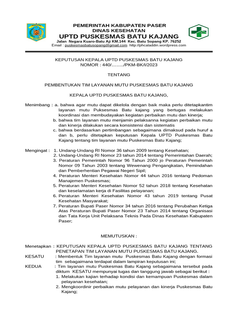 (SK Tim Layanan Mutu) 2022 | PDF