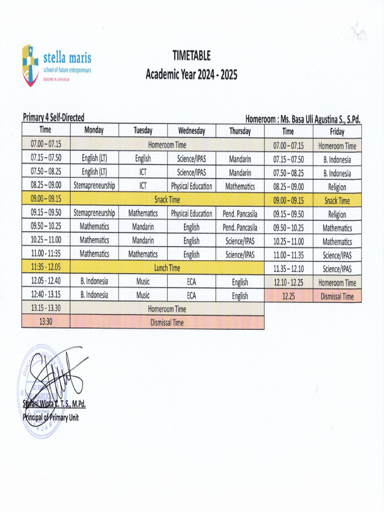 P4 Self Directed Timetable 2024 2025 1 | PDF