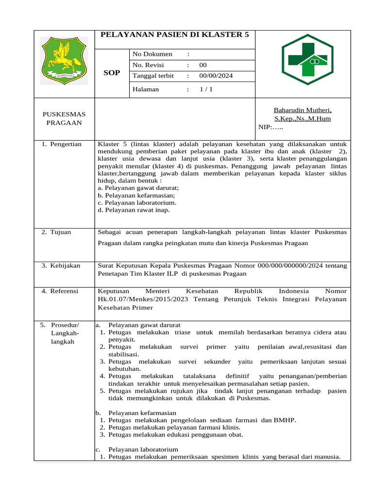 SOP-PELAYANAN-KLASTER-5-pkm pragaan | PDF