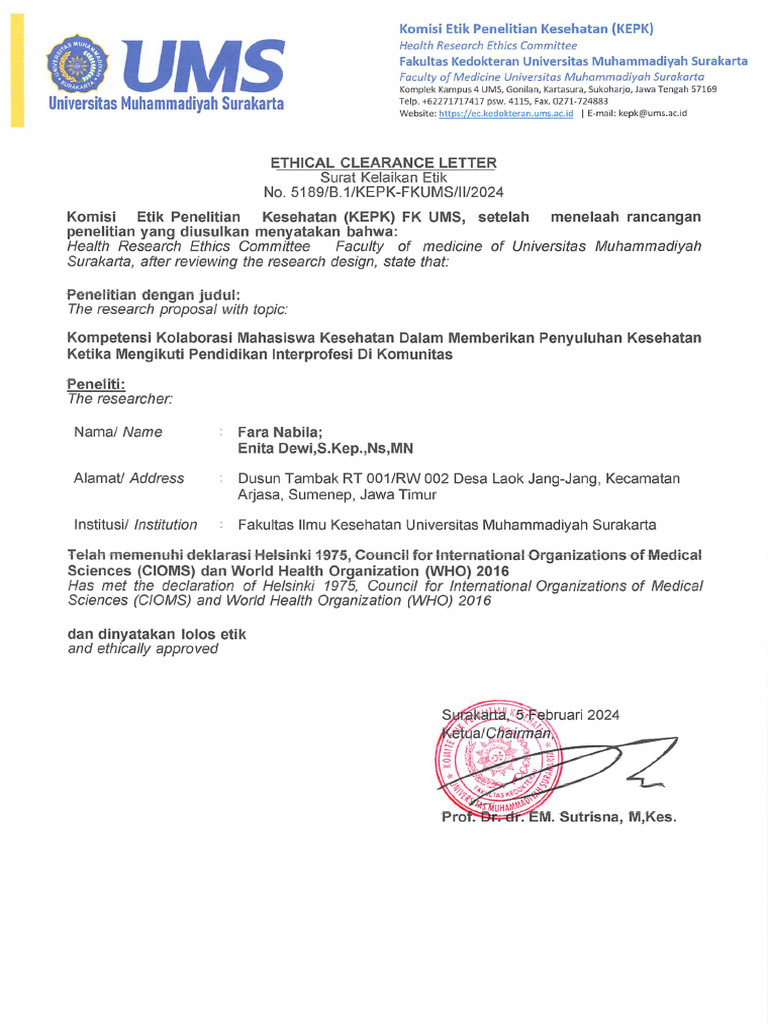 15-Ethical Clearance Letter-161-1-10-20240212 | PDF