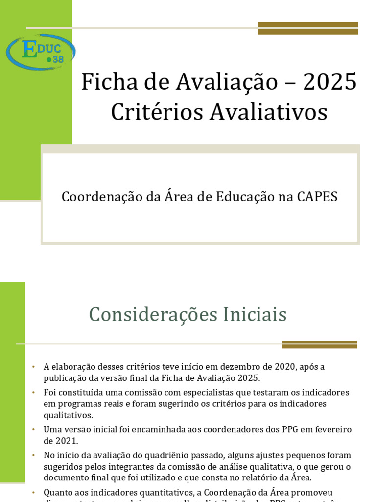 Critérios de Avaliação da CAPES 2025 | PDF | Evidência