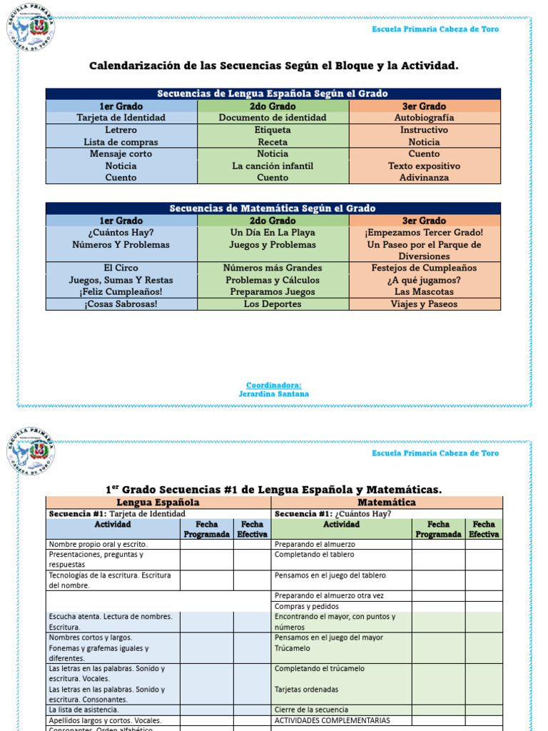 Calendarización de las Secuencias Según el Bloque y la Actividad | PDF ...