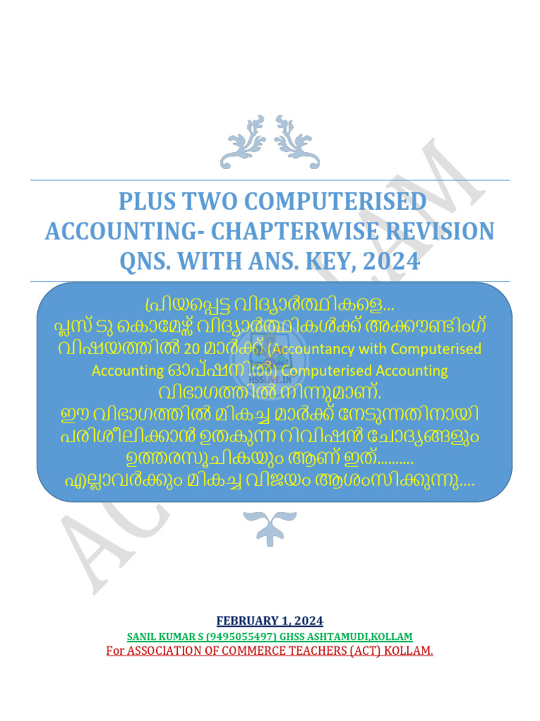 Hsslive - Xii - Ca Revision Qns With Ans Key-2024 | PDF | Worksheet | Computer Programming