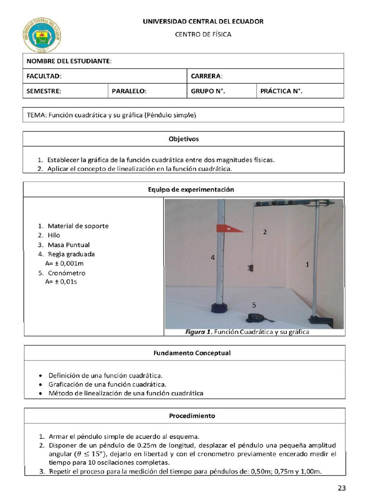 Función Cuadrática y Su Gráfica (Péndulo Simple) | PDF