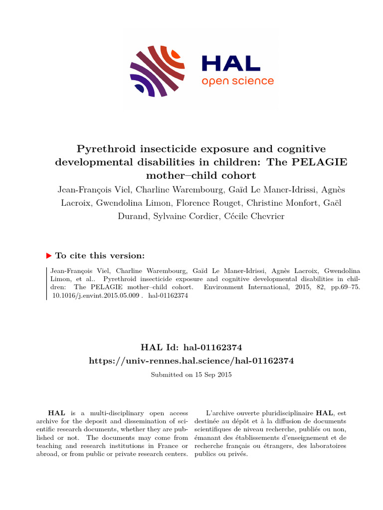 Pyrethroid Insecticide Exposure | PDF | Pregnancy | Prenatal Development