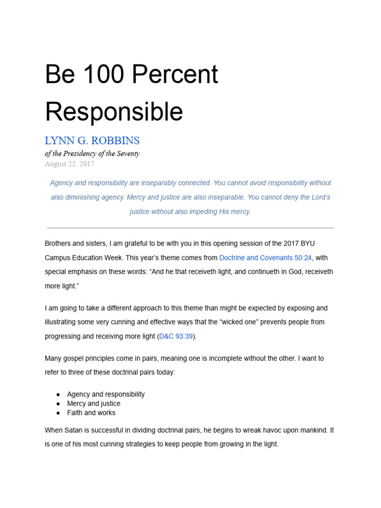Be 100 Percent Responsible | PDF | Jesus | Forgiveness