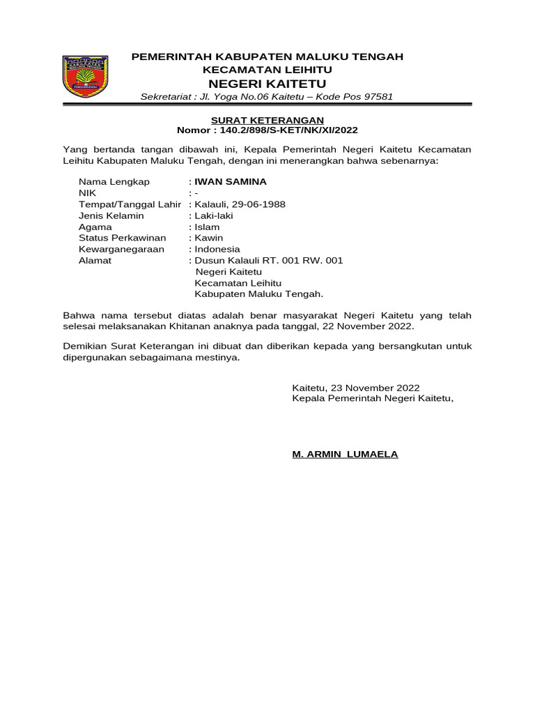 Surat keterangan Khitan | PDF