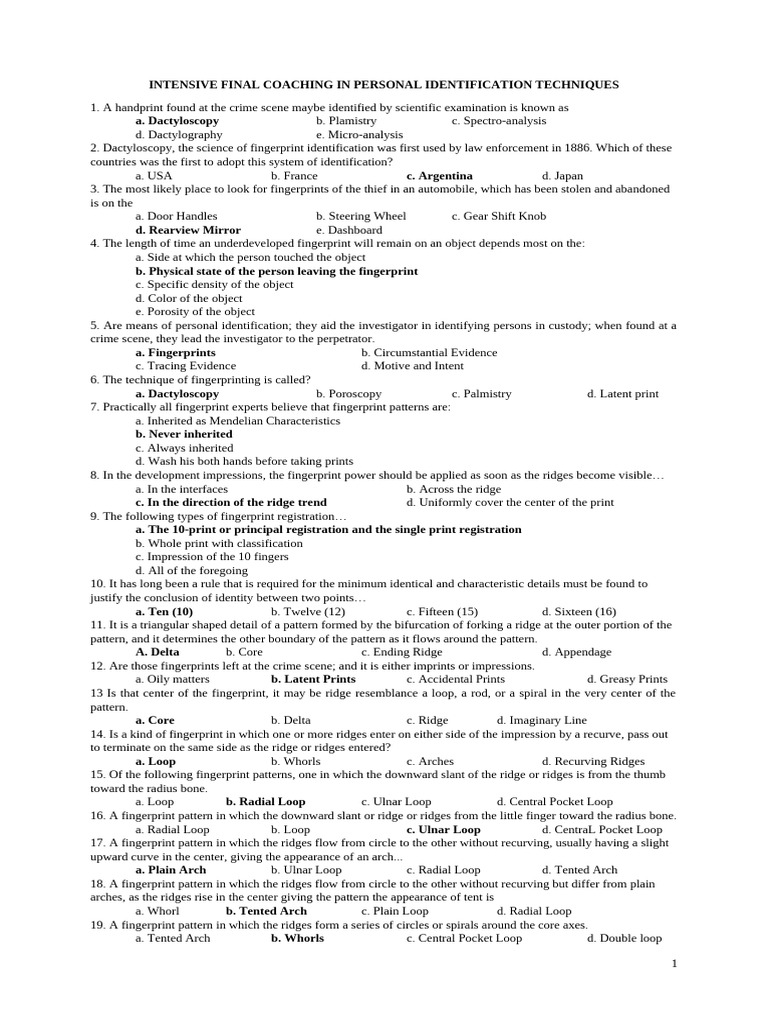 Intensive Final Coaching Personal Identification Techniques | PDF | Fingerprint