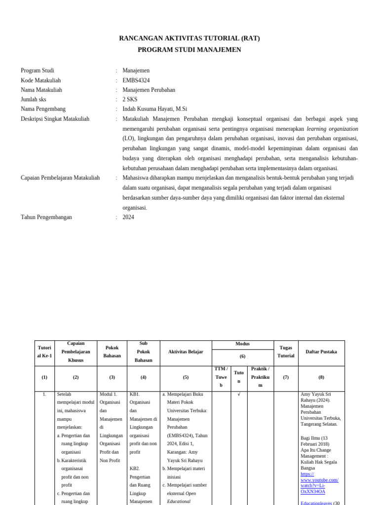 Rancangan Aktivitas Tutorial | PDF