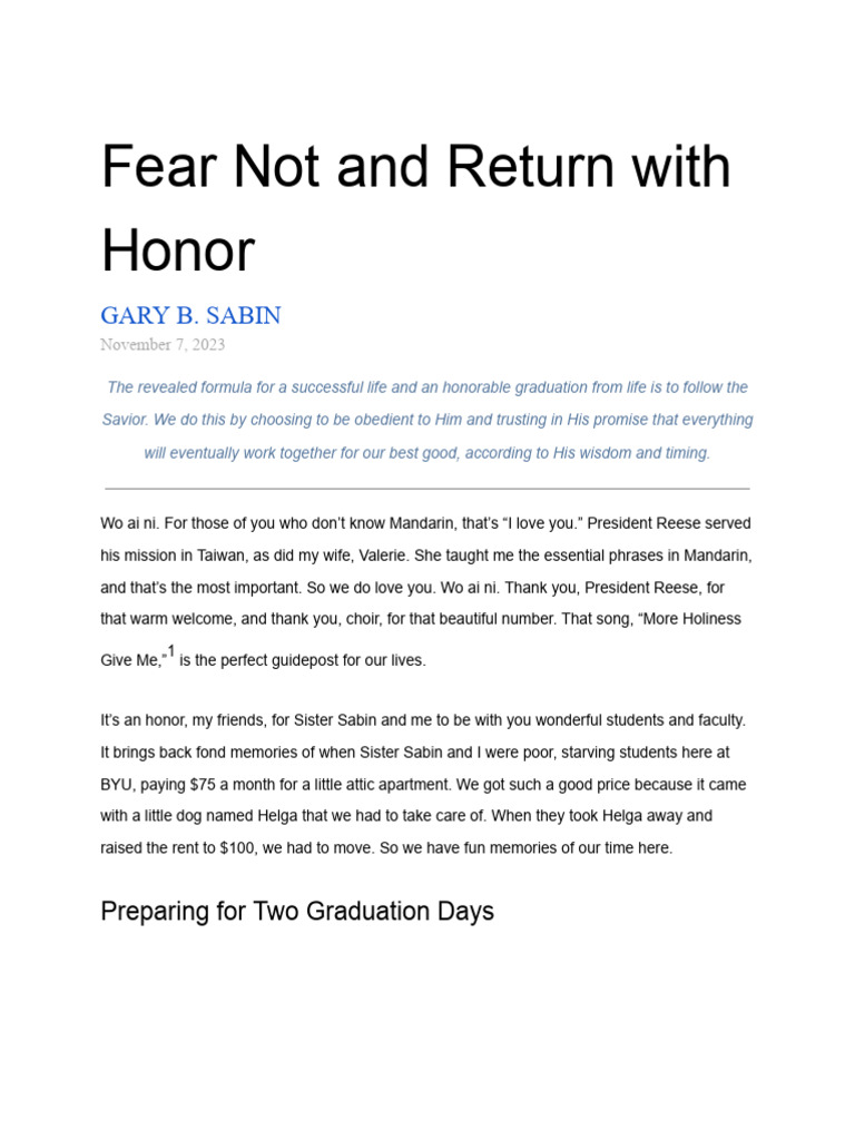 Fear Not and Return With Honor | PDF | Jesus | Eternal Life (Christianity)