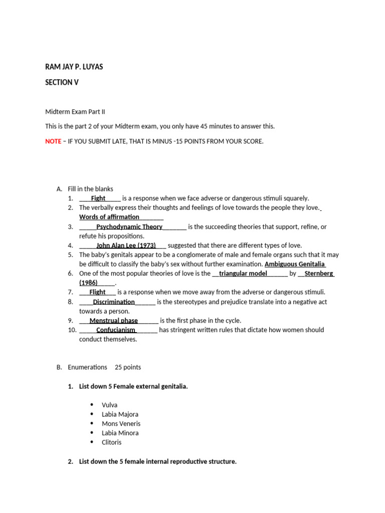 Part Ii Midterm Exam Pdf Labia Sex Organ 