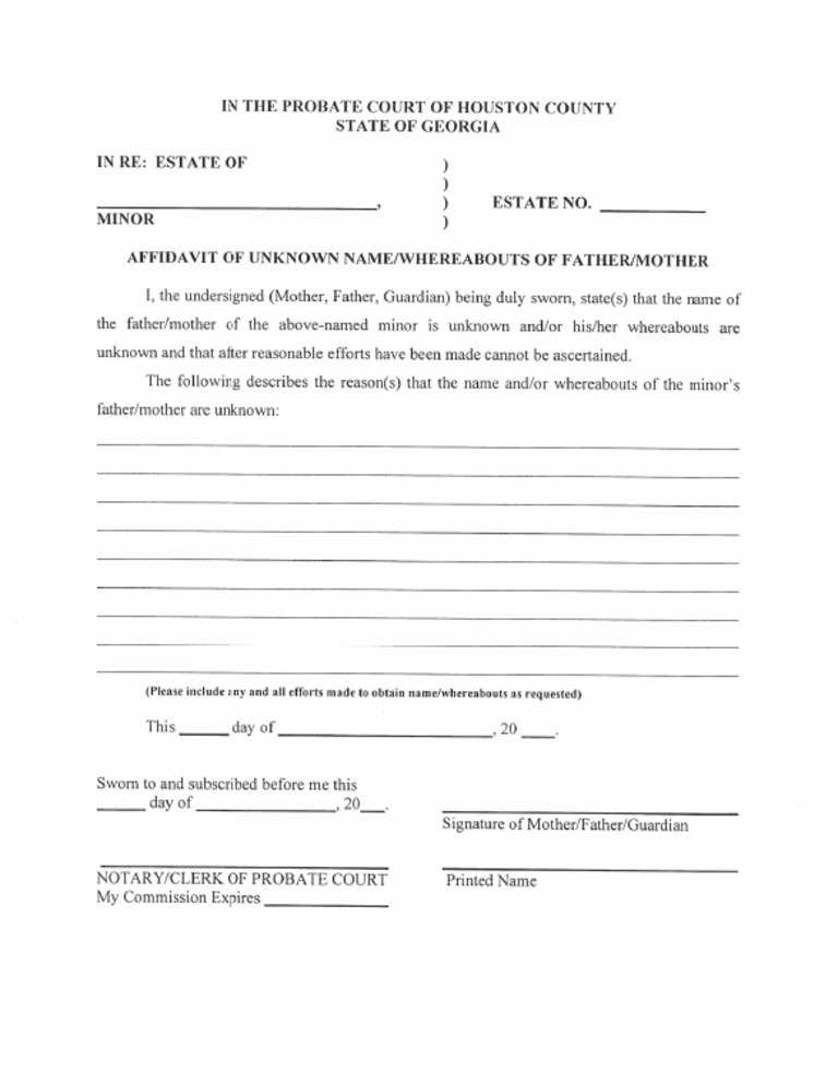 Affidavit of Unknown Name Whereabouts of Father Mother | PDF