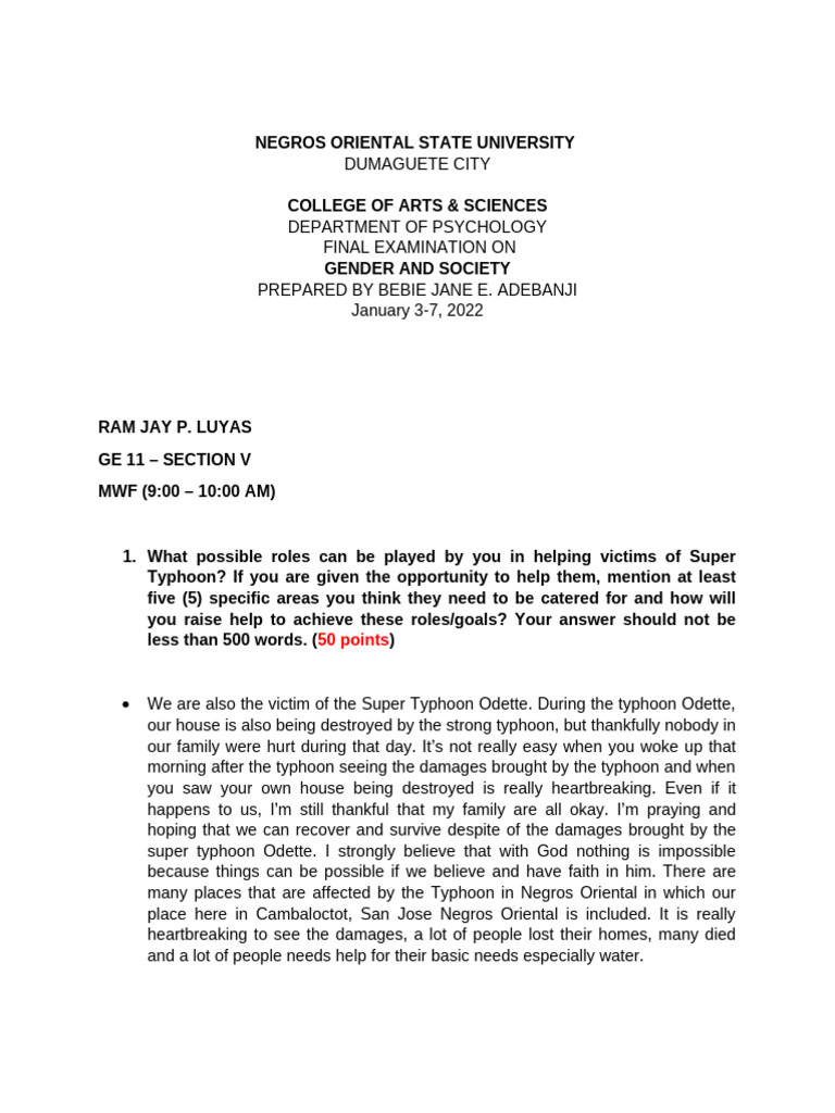 Final Exam GE 11 - SECTION V | PDF | Violence | Woman