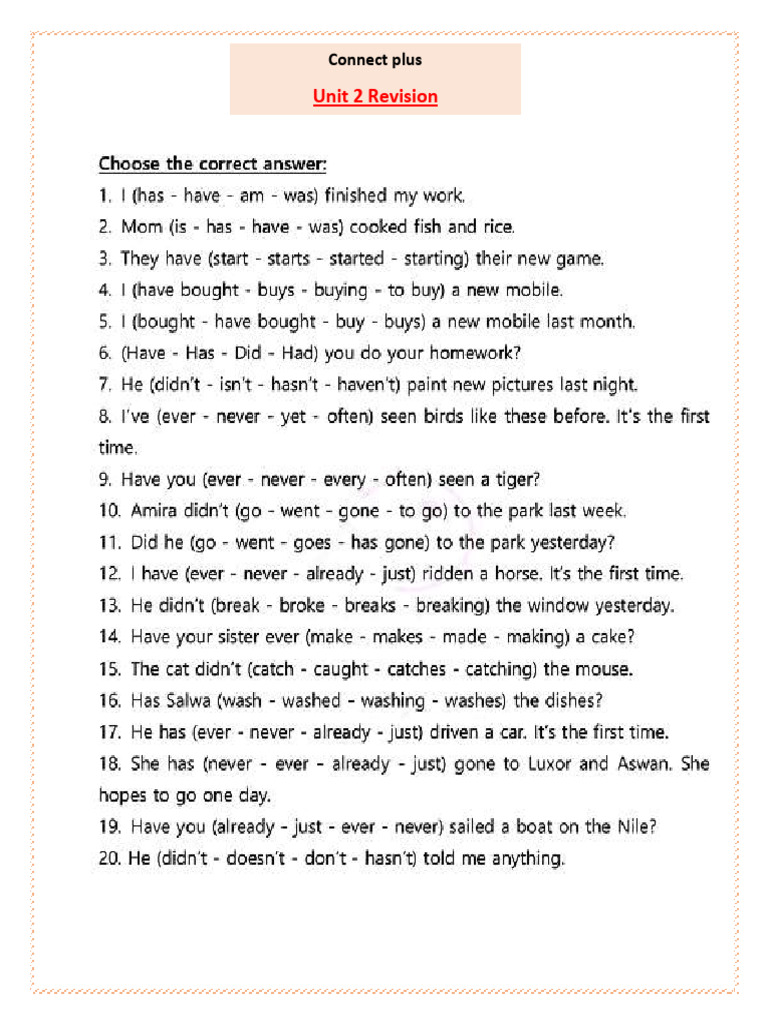 Unit 2 Revision: Connect Plus | PDF