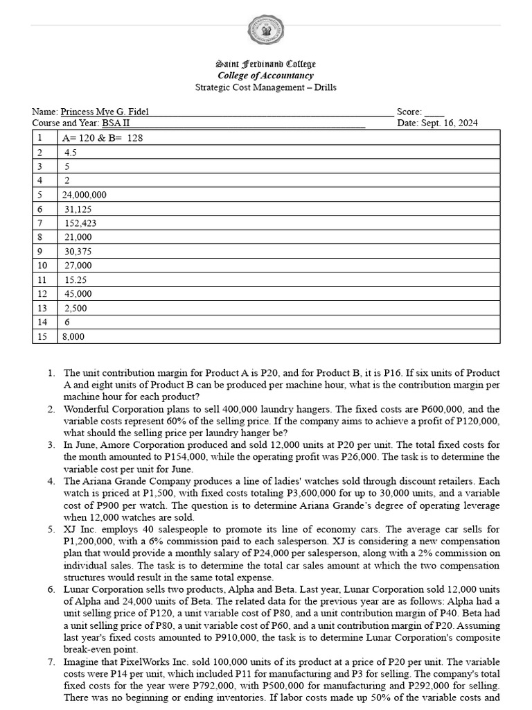 Princess Mye Fidel - DRILLS | PDF | Business | Economics