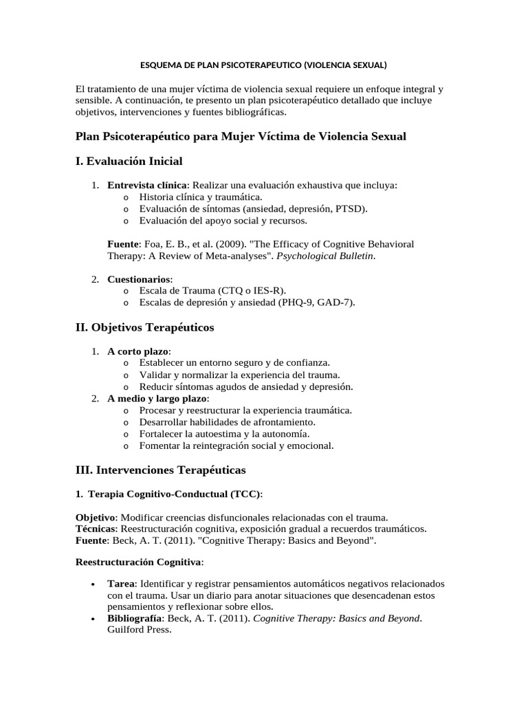 Esquema de Plan Psicoterapeutico (Violencia Sexual) | PDF | Psicoterapia | Sicología