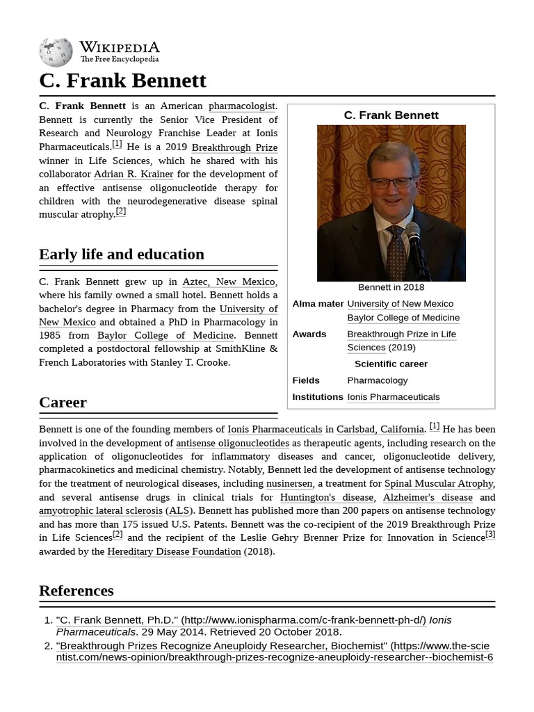 C._Frank_Bennett | PDF | Pharmaceutical Sciences | Medicinal Chemistry