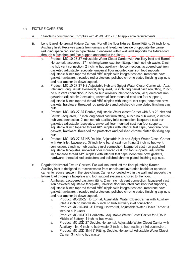 Concealed Fixture Carrier Specifications | PDF | Pipe (Fluid Conveyance ...