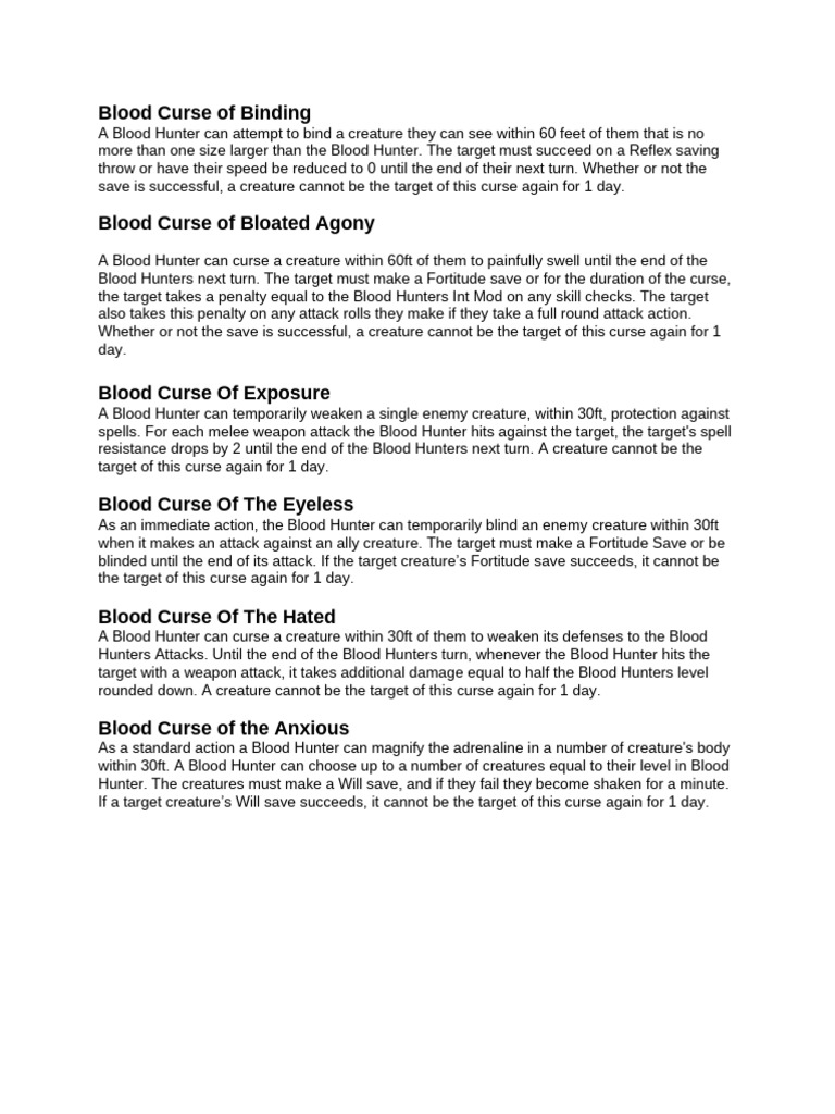 Blood Hunter Blood Curses v2.0 | PDF