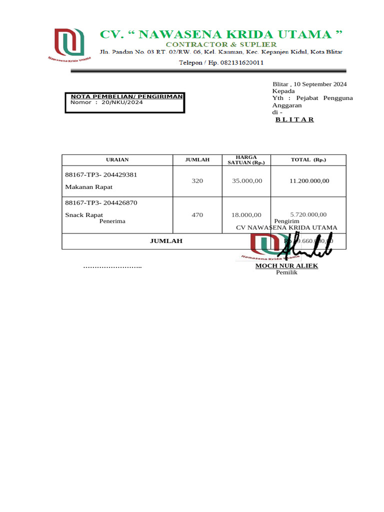 nota beras tb III | PDF