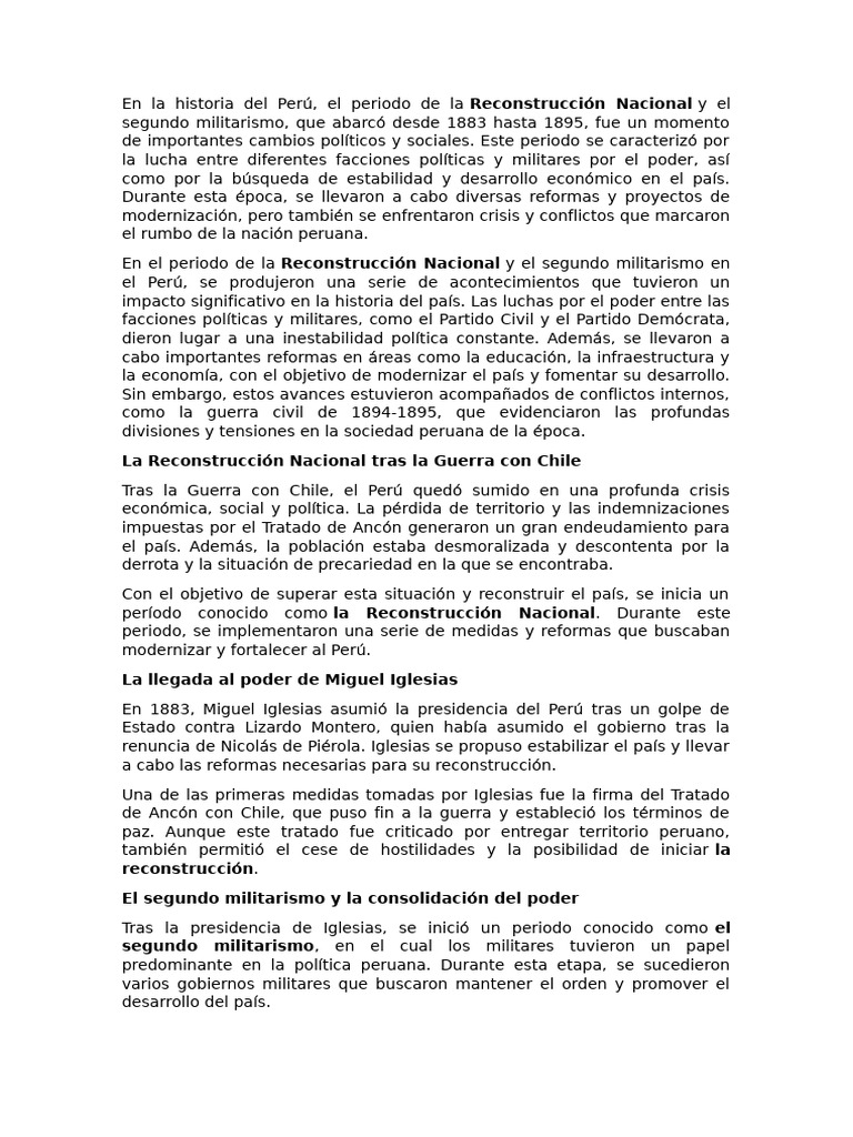 Reconstrucción Nacional en el Perú (1883-1895) | PDF | Perú | América ...