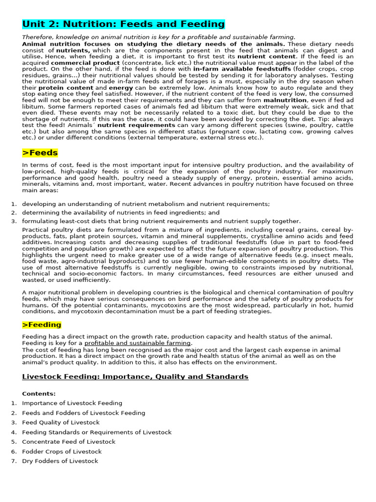 Unit-2-Nutrition | PDF | Animal Feed | Nutrition