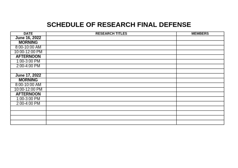 Schedule of Research Final Defense - Copy | PDF
