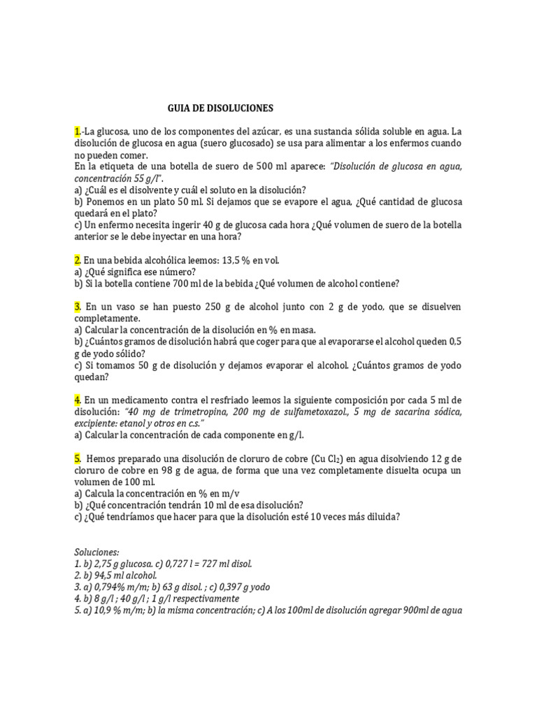 Ejercicios de Disoluciones 2024 - 241028 - 021657 | PDF | Concentración | Química