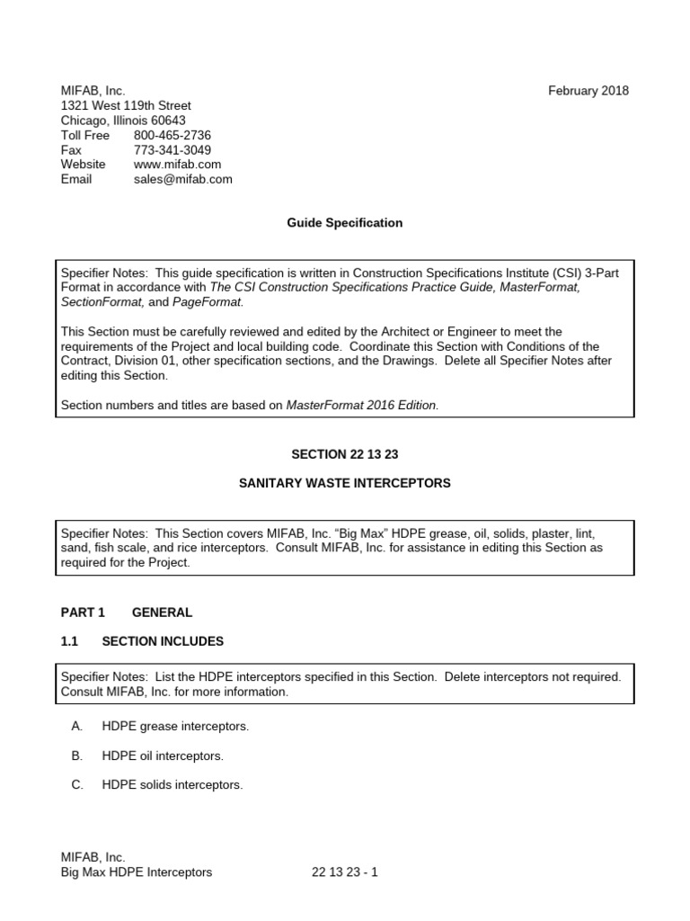 BigMax-HDPE-Interceptors-CSI-Guide-Specification-(New-PN) | PDF | Pump ...