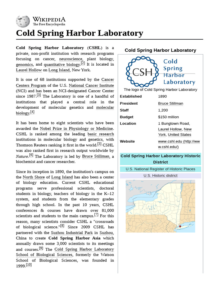 Cold Spring Harbor Laboratory | PDF | Genetics | Biology