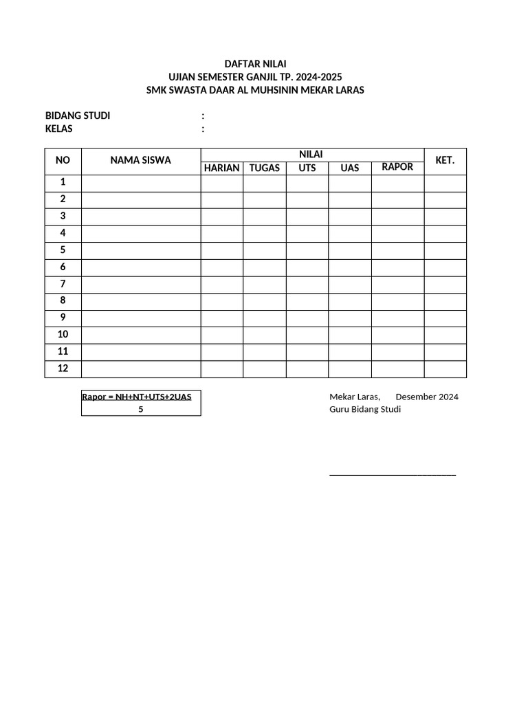 Blangko Nilai | PDF