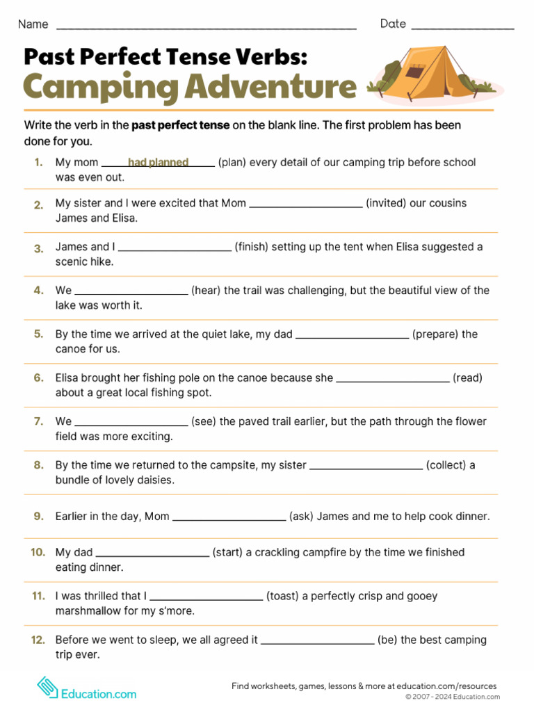 Past Perfect Tense Camping Adventure | PDF