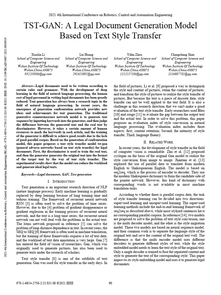 TST-GAN a Legal Document Generation Model Based on Text Style Transfer ... TST-GAN a Legal Document Generation Model Based on Text Style Transfer ...