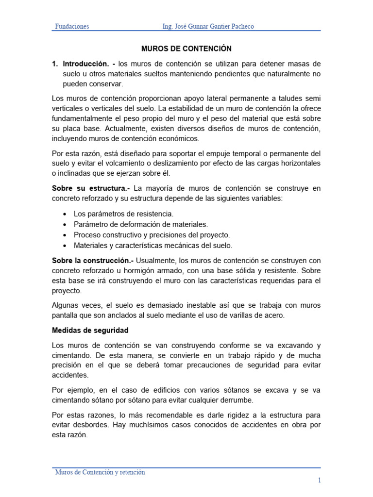 Muros de Contencion y Retencion o Sostenimiento 1 | PDF | Fundación ...