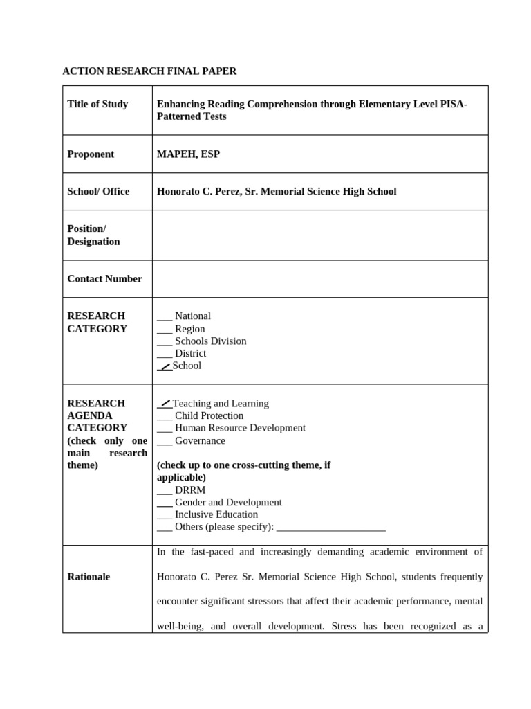 MAPEH, ICT,ESP ACTION RESEARCH PROPOSAL | PDF | Stress Management | Survey Methodology