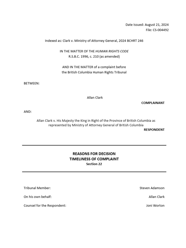 2024bchrt246 | PDF | Prosecutor | Complaint