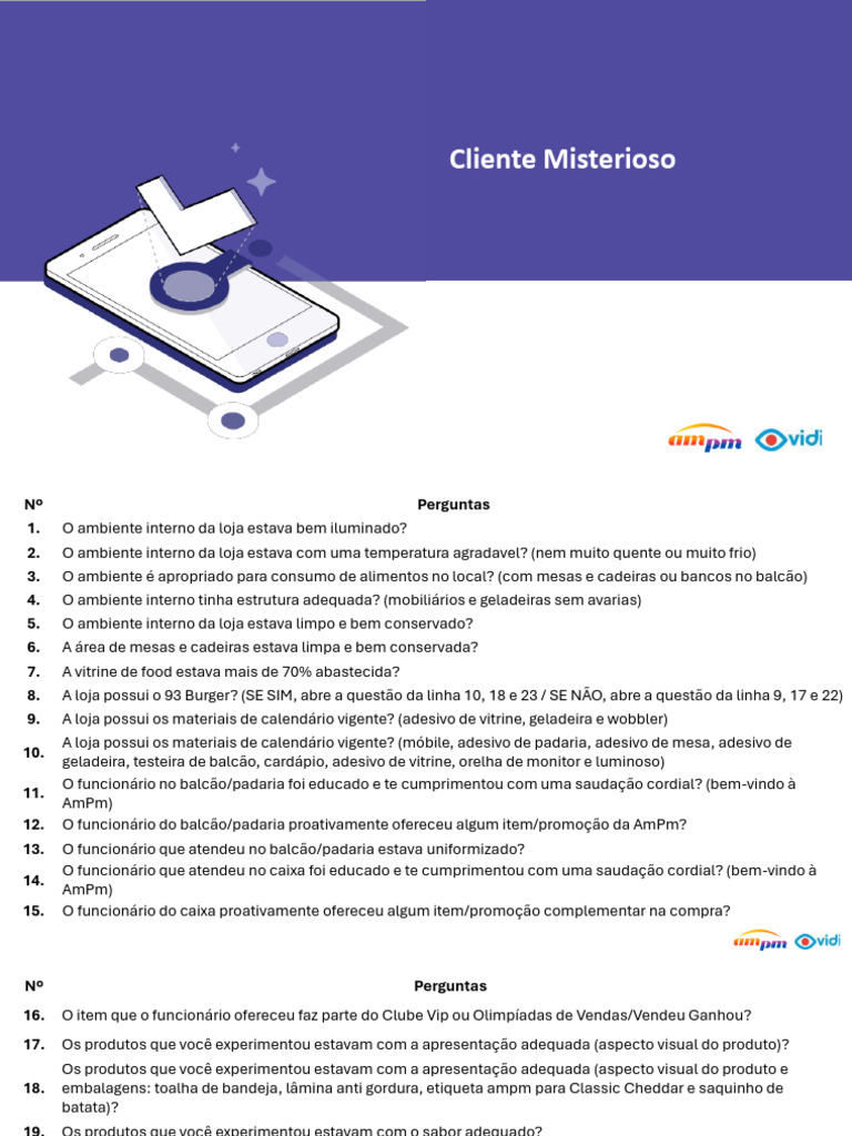 Avaliação do Cliente Oculto Vidi | PDF
