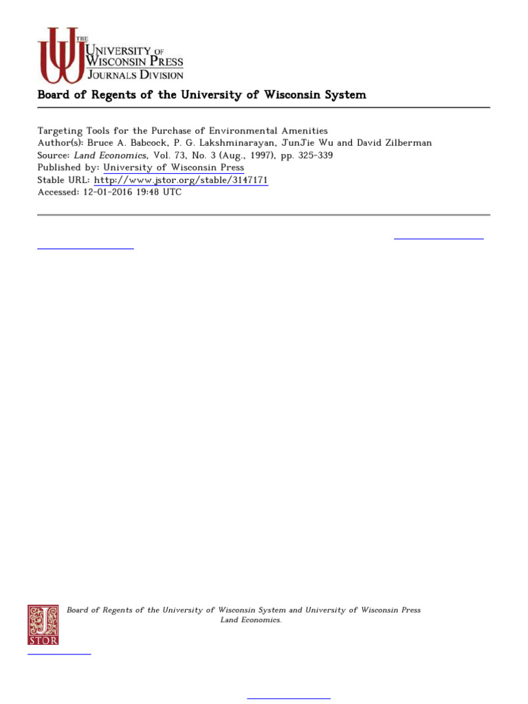 Targeting Tools For The Purchase of Environmental Amenities | PDF ...